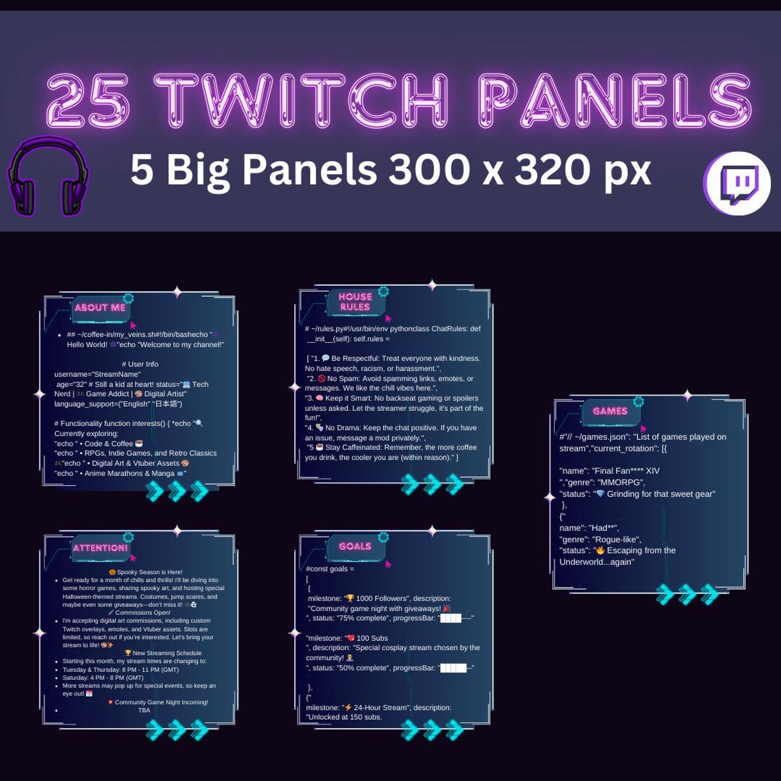 Twitch Panels Customizable Aesthetic Template Pink Purple Blue Info ...