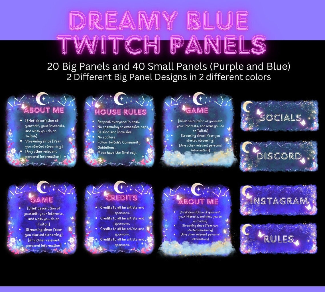 Twitch Panels Dreamy Blue Aesthetic Celestial Glowing Twitch Stream ...