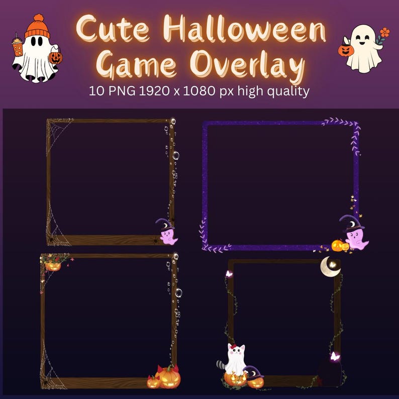 Ghost Cat Pumpkin Halloween Twitch Frames Webcam Overlay Streamer ...