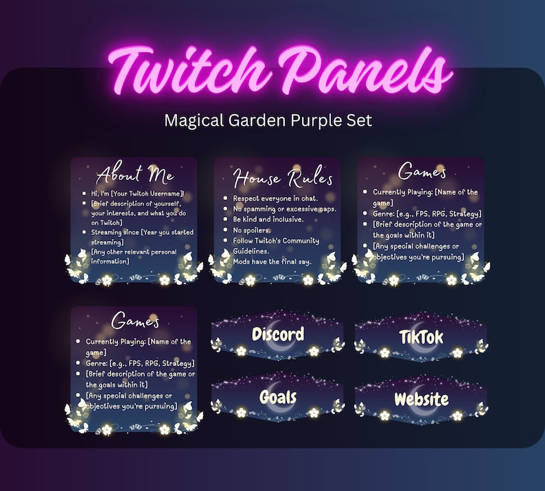 Magical Celestial Garden Twitch Panels Customizable Canva Glowing ...