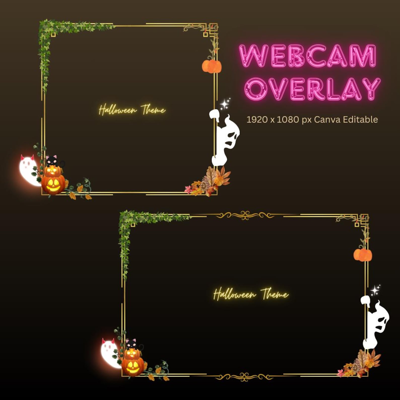 Spooky Webcam Overlay Rounded Corner Cute Ghost Twitch Frames Editable ...