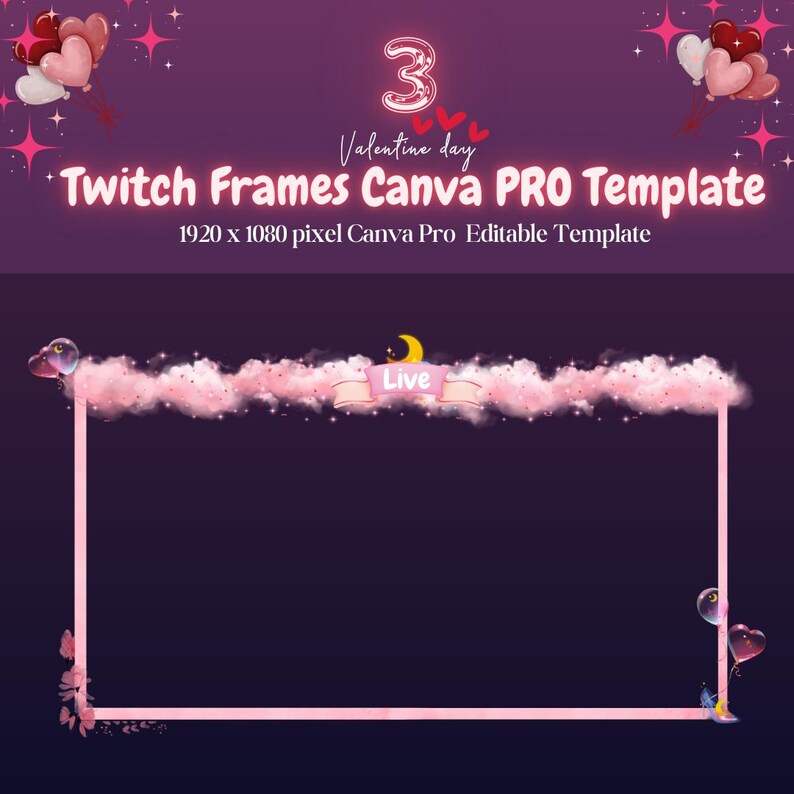 Valentine's Twitch Webcam Frames: Magical Hearts, Canva Pro Template - Etsy