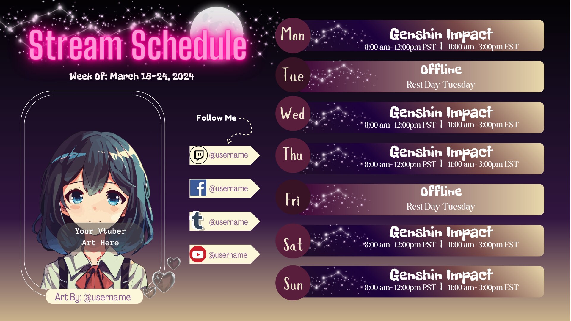 Comfy Starry Night Sky Vtuber Asset Stream Schedules Space Twitch Schedule Template Cute Purple ...