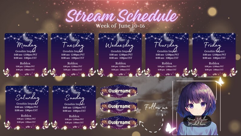 Stream Schedule Twitch Stream Asset Vtuber Stream Stardust Celestial Schedule Butterfly Canva ...