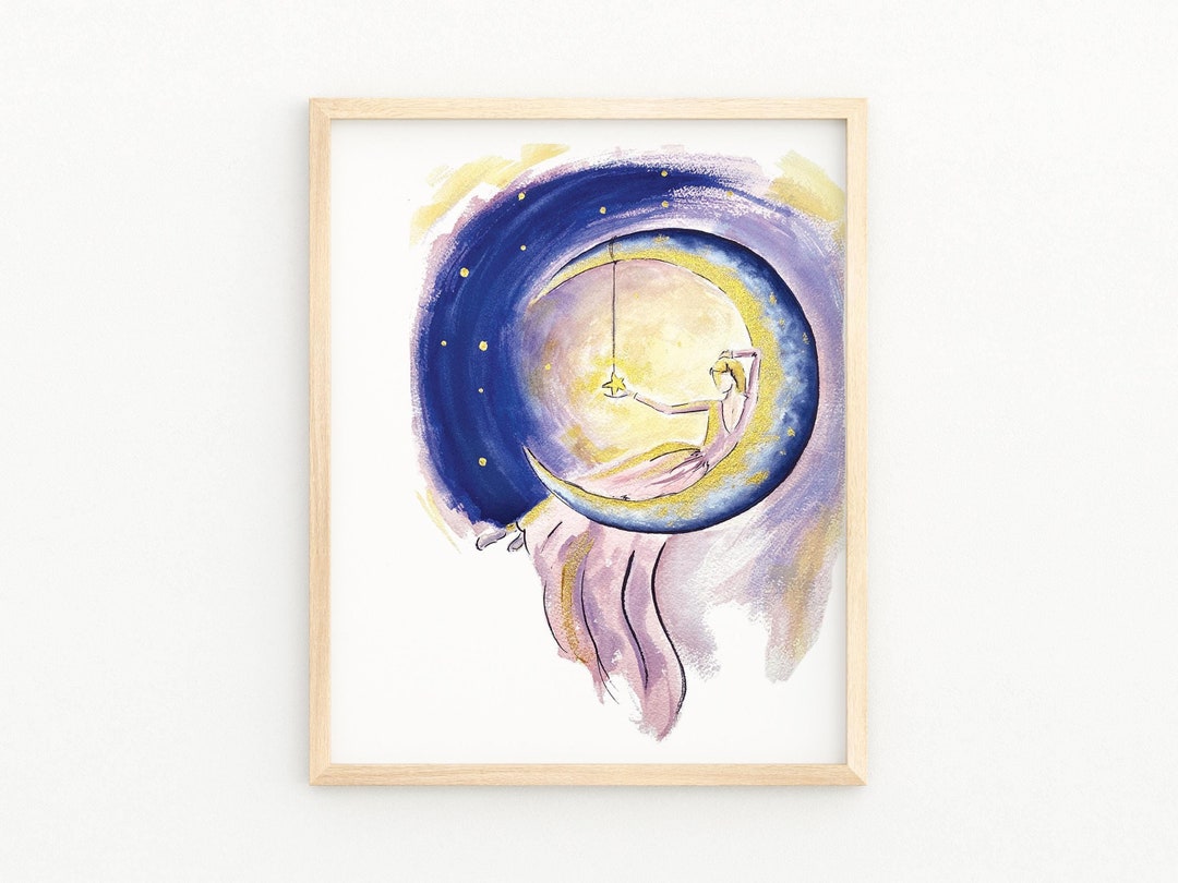 Whimsical Moon and Star Art Print: Celestial Girl Room Decor - Etsy