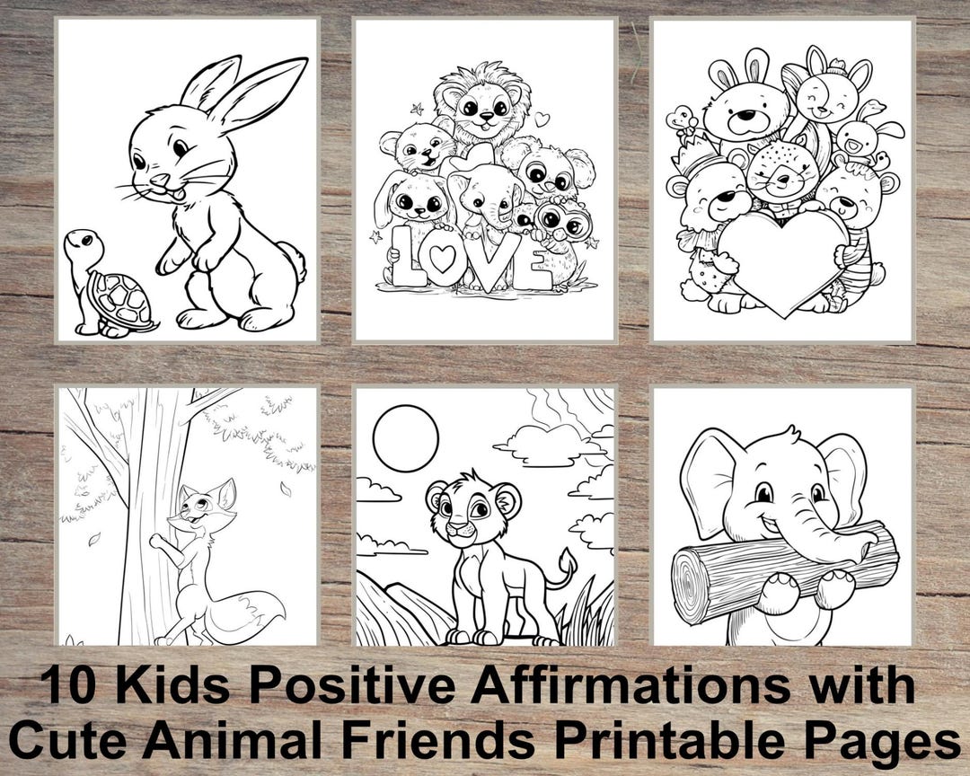 10 Kids Positive Affirmations With Cute Animal Friends Printable Pages ...