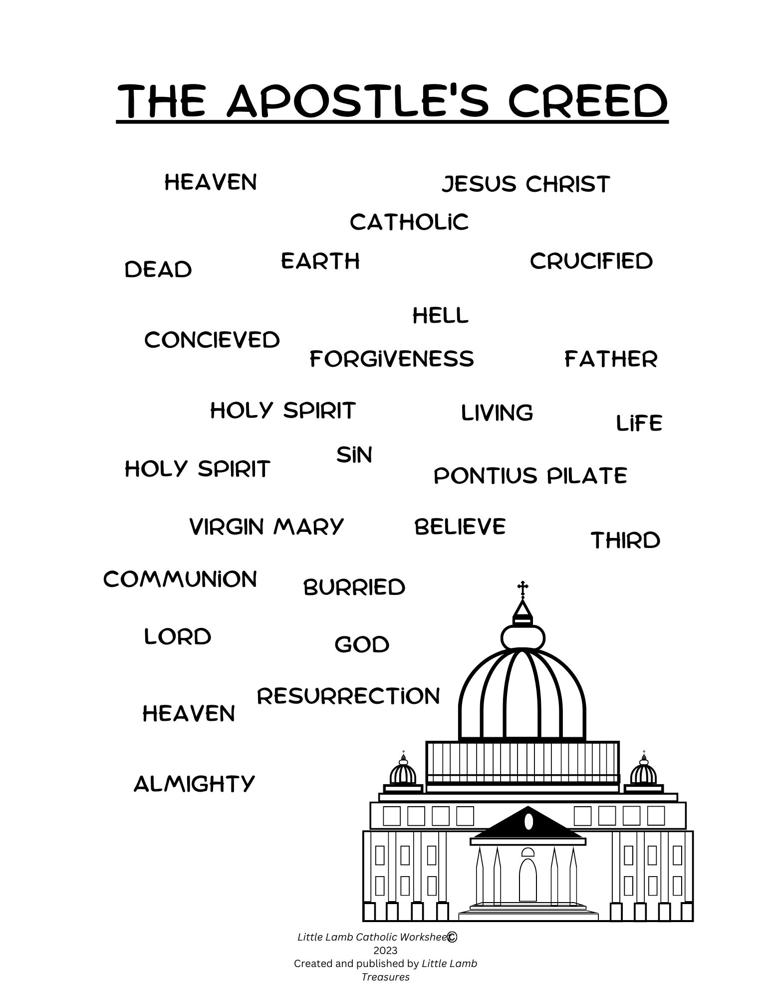 Catholic Kids Worksheet| the Apostles Creed| Common Catholic Prayers ...