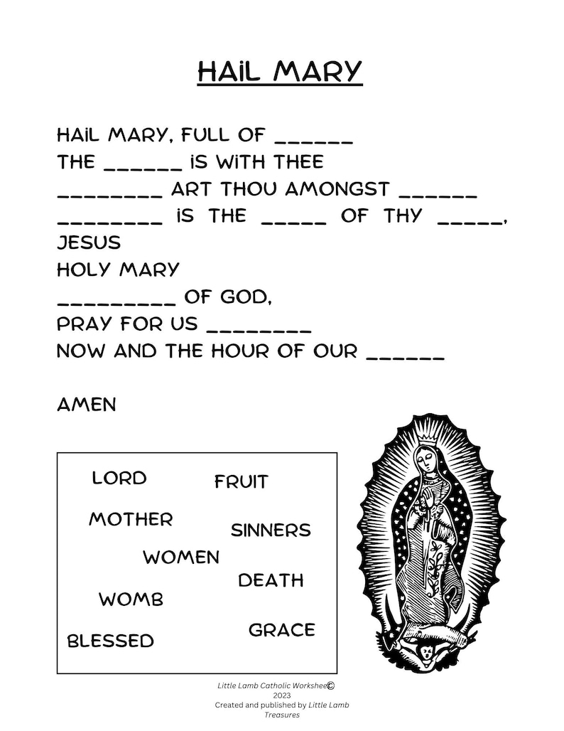 Catholic Kids Worksheet | Hail Mary | Digital Print | Common Catholic ...