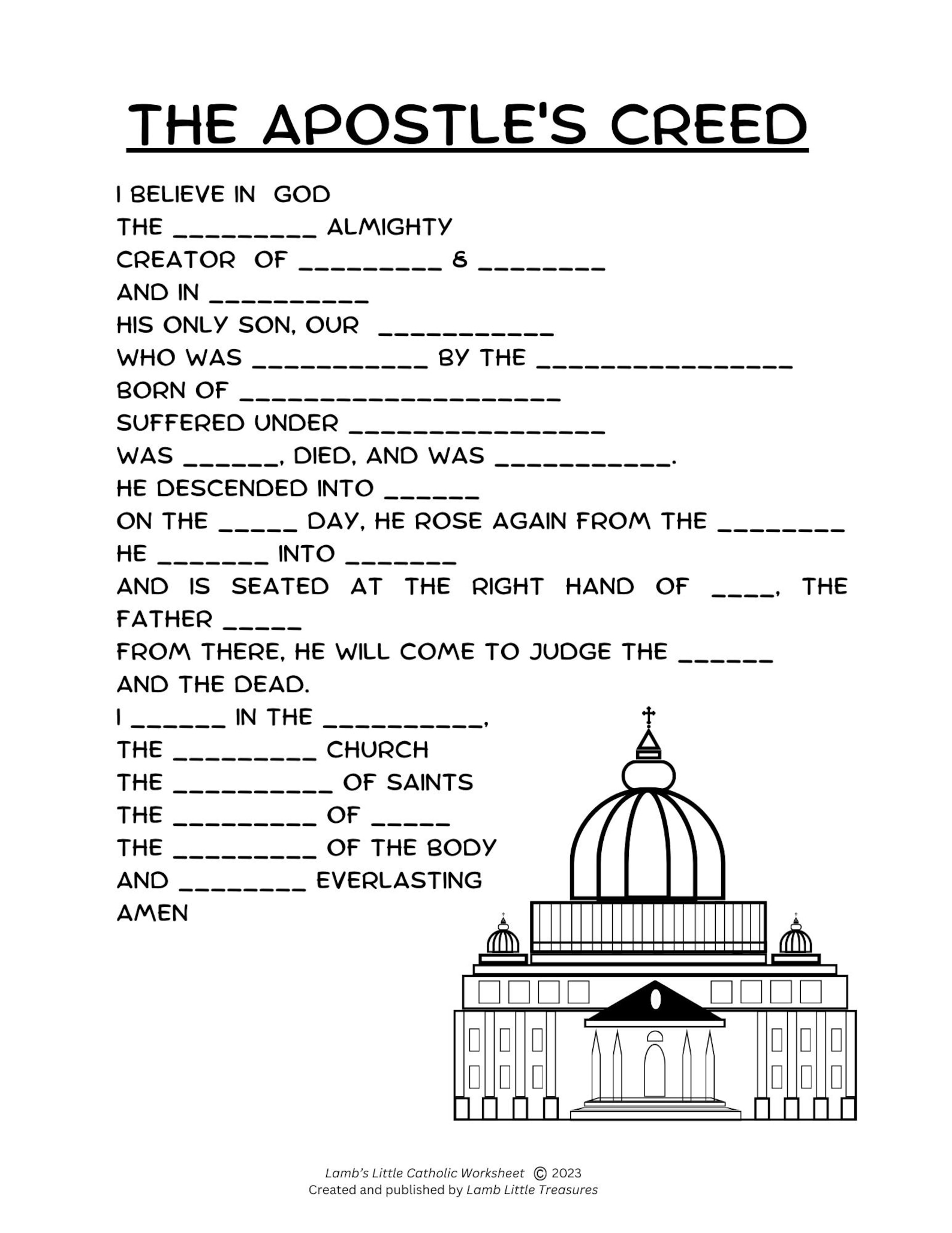 Catholic Kids Worksheet| the Apostles Creed| Common Catholic Prayers ...