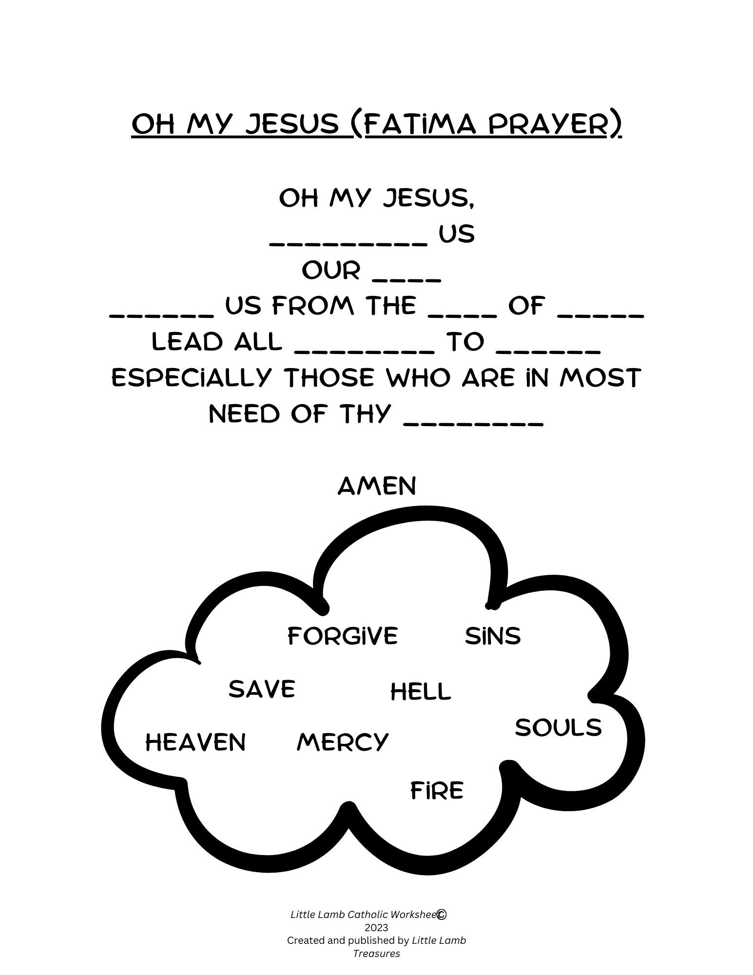 Catholic Kids Worksheet | Oh My Jesus (fatima Prayer)| Common Catholic ...