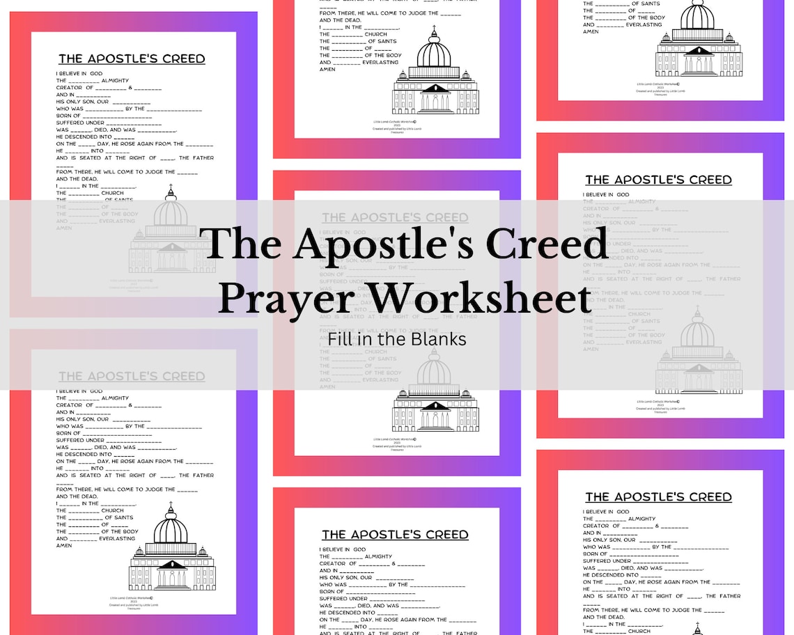 Catholic Kids Worksheet| the Apostles Creed| Common Catholic Prayers ...