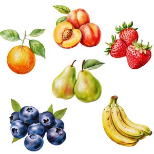 Fruit Clip Art for Kids, PNG Watercolor, Fruits Clipart, Invitation Art ...