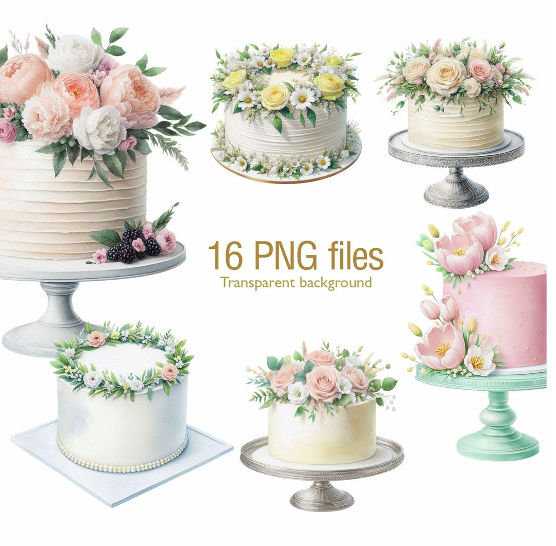 Watercolor Wedding Cake Clipart Set – Blush Floral Cakes PNG, Elegant ...
