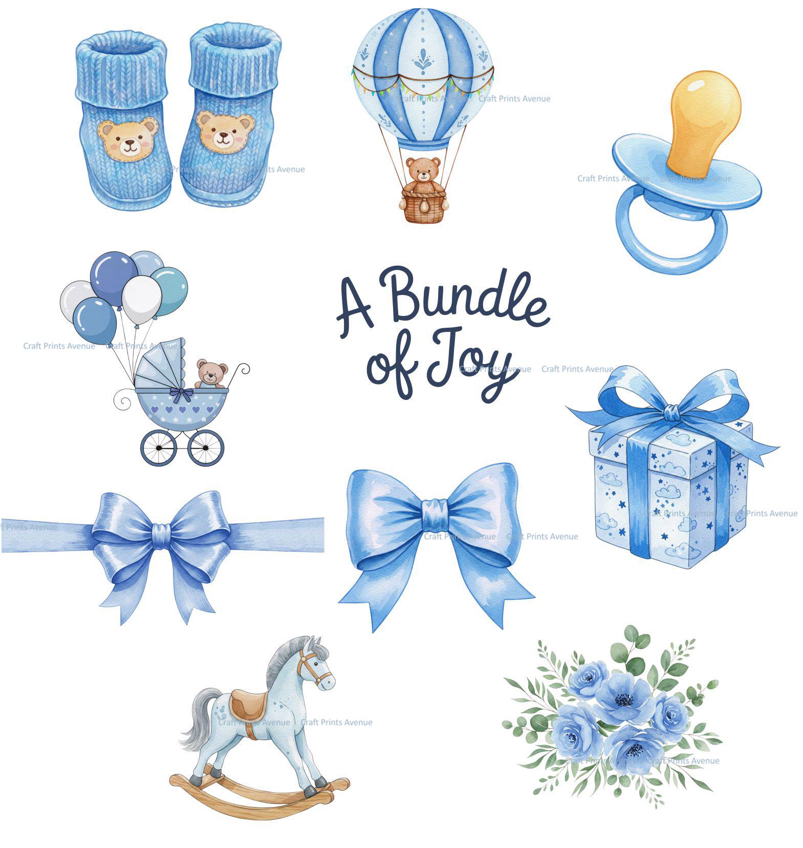 Watercolor Baby Boy Clipart Bundle PNG Files | Blue Baby Shower Clip ...