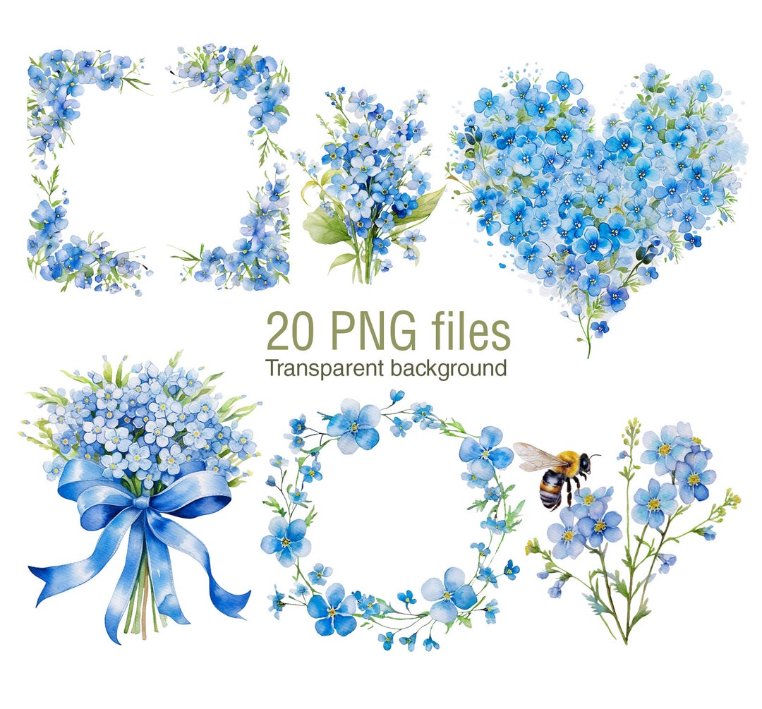 Forget Me Not Clip Art Florals PNG Digital Clip Art, Blue Watercolor ...