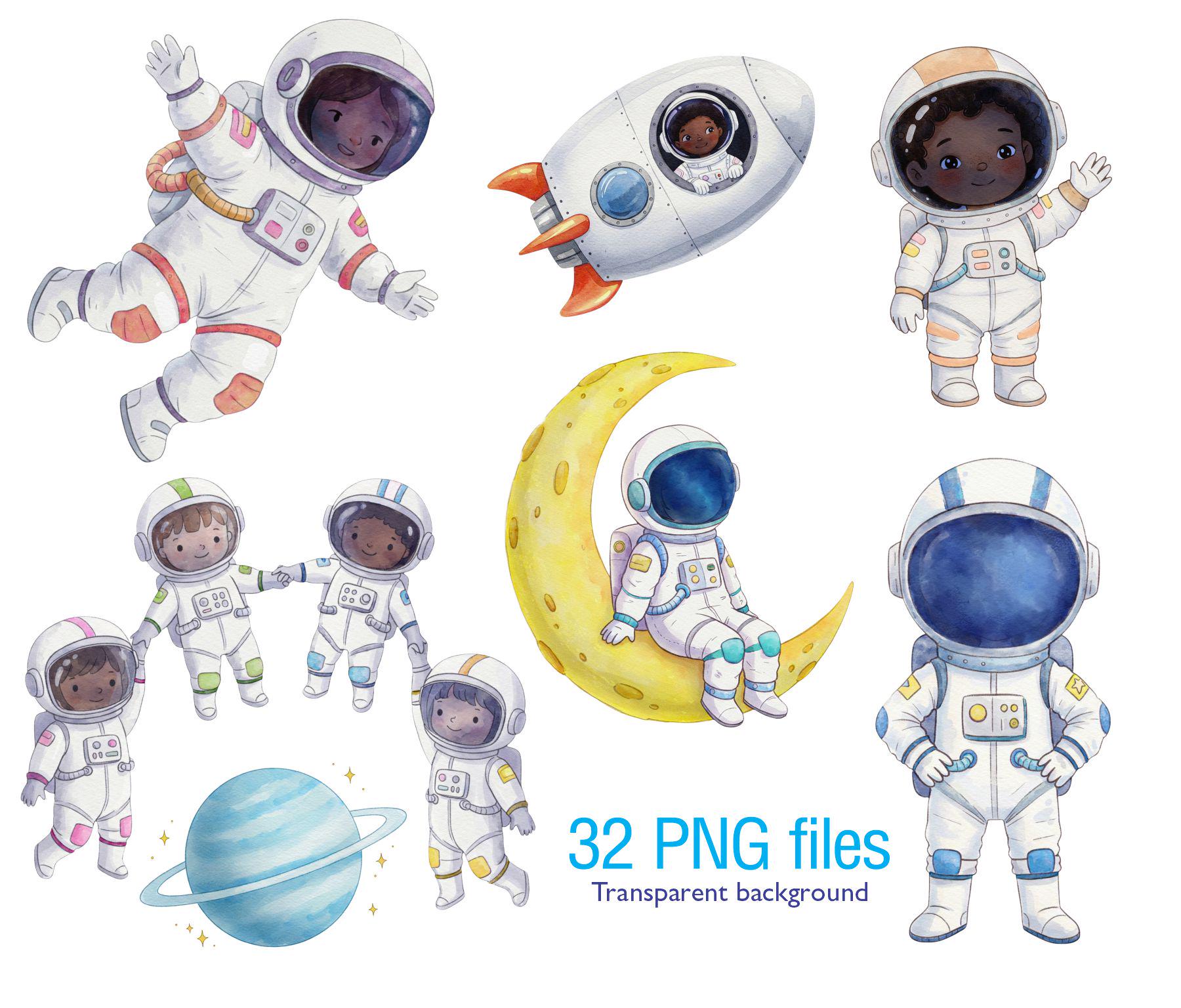 Astronaut Clipart | Watercolor Space PNG Bundle | Outer Space Birthday ...