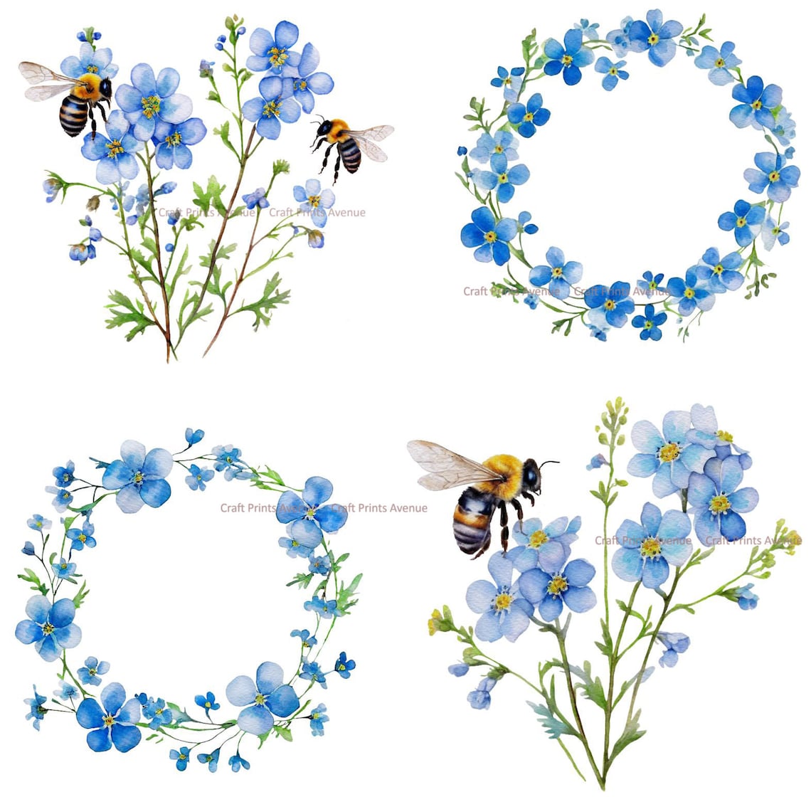 Forget Me Not Clip Art Florals PNG Digital Clip Art, Blue Watercolor ...