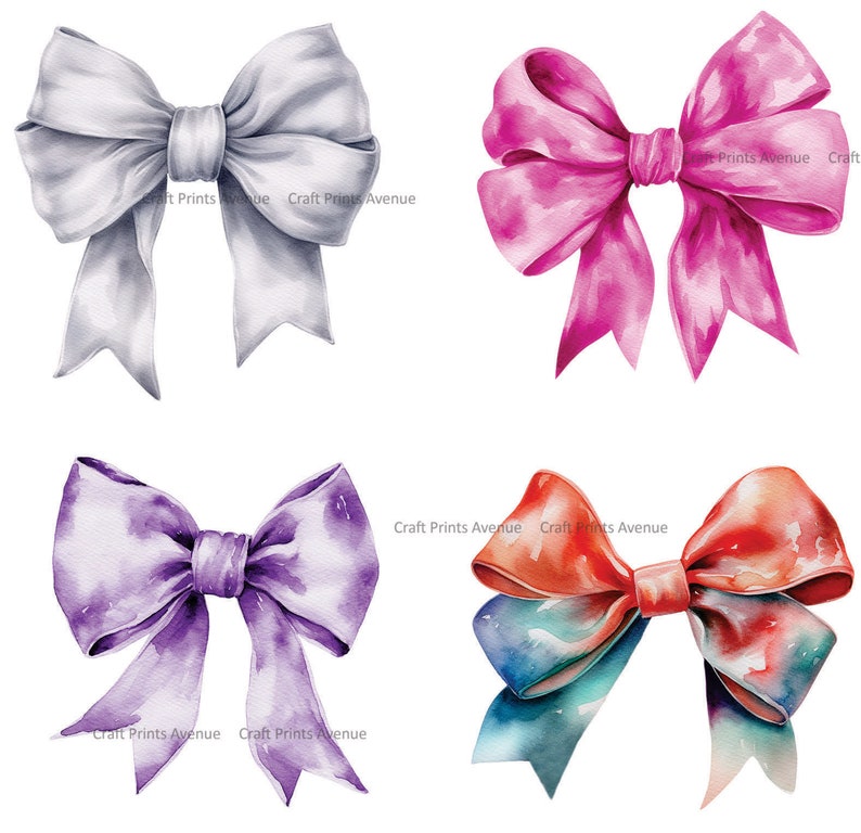 Bow Clip Art, PNG Watercolor, Ribbon Bows Clipart, Invitation Art ...