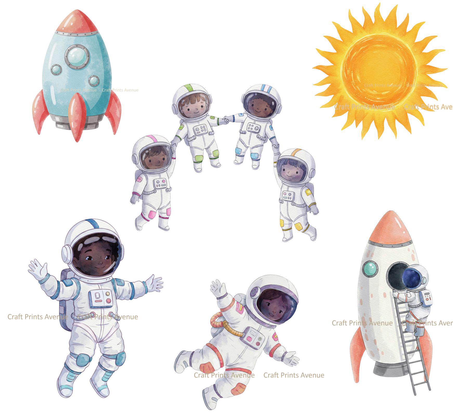 Astronaut Clipart | Watercolor Space PNG Bundle | Outer Space Birthday ...