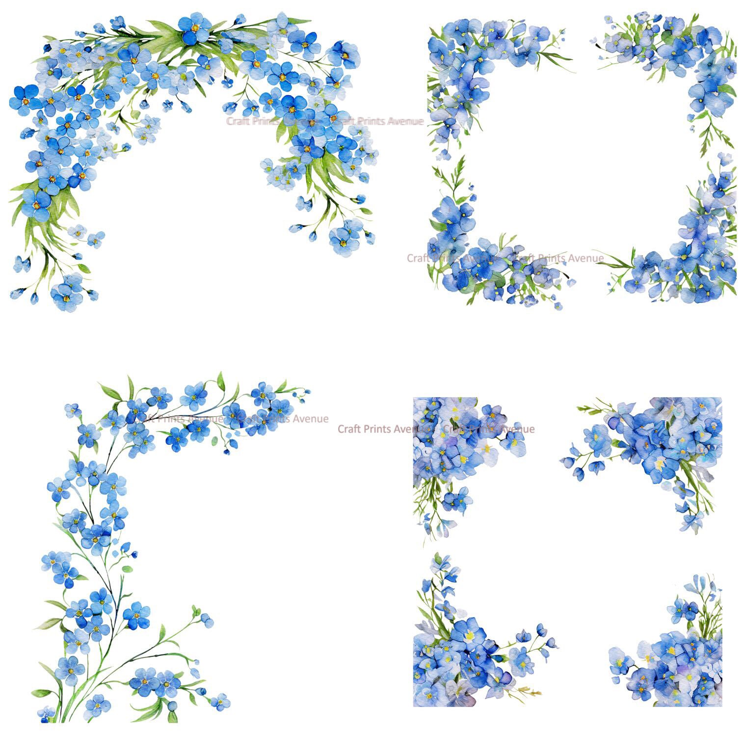 Forget Me Not Clip Art Florals PNG Digital Clip Art, Blue Watercolor ...