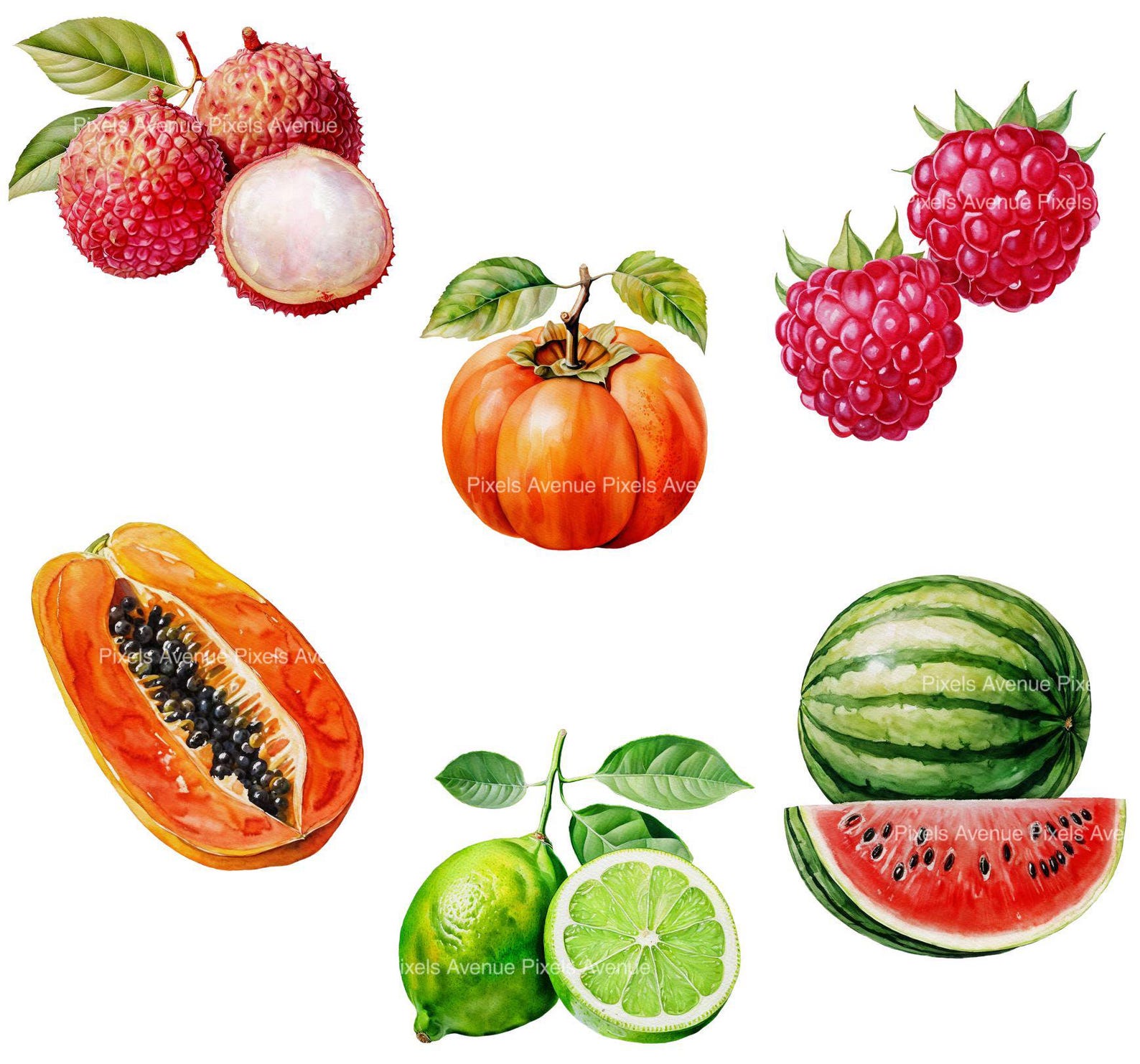 Fruit Clip Art for Kids, PNG Watercolor, Fruits Clipart, Invitation Art ...