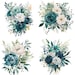 Teal Floral Clip Art, JPG Blue Roses, Green Flower Watercolor Clipart ...