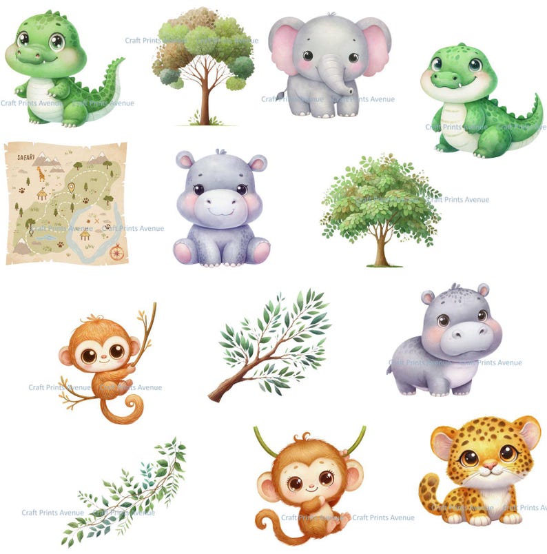 Safari Baby Animals Clipart Bundle PNG | Jungle Animal Clip Art | Cute ...