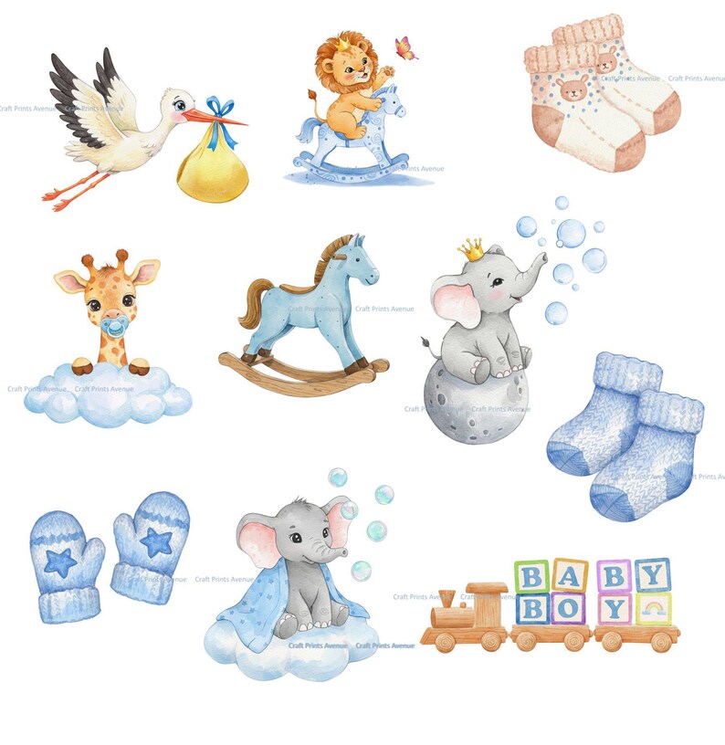 Watercolor Baby Boy Clipart Bundle PNG Files | Blue Baby Shower Clip ...