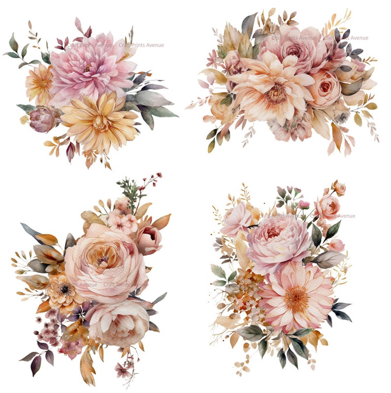 Pink Amd Peach Florals PNG Digital Clip Art, Blush Neutral Flowers ...