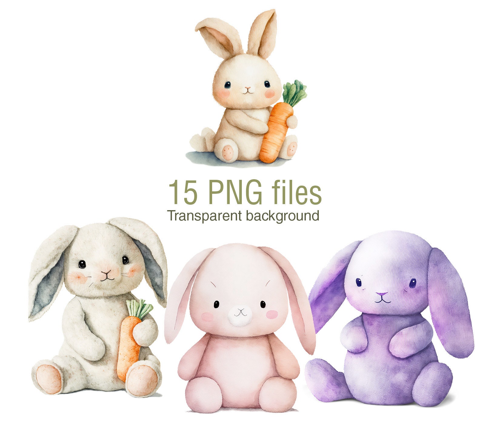Bunny Rabbit Clip Art, PNG Watercolor, Stuffed Toy Animal Clipart ...