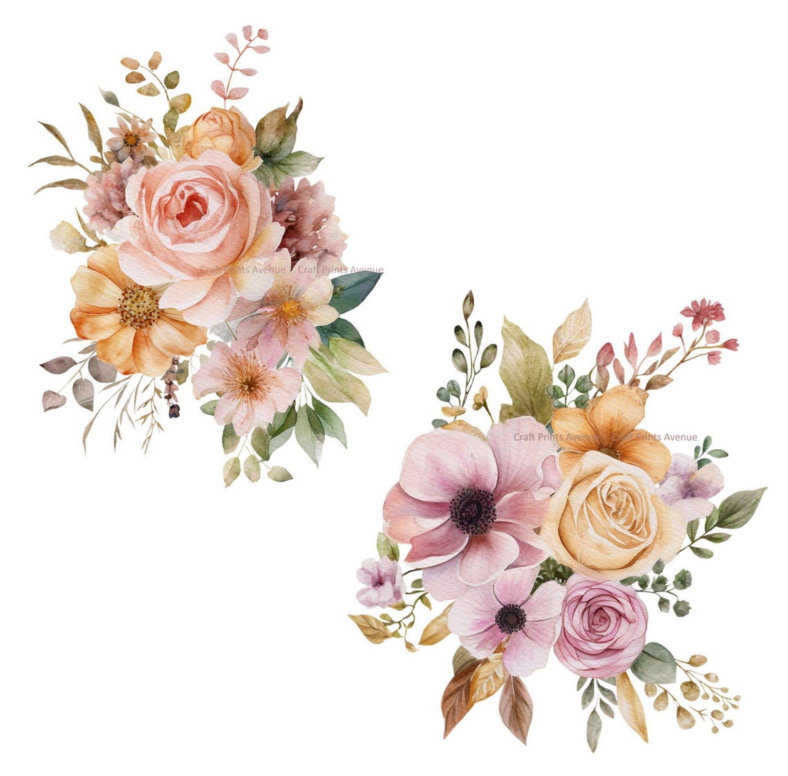 Pink Amd Peach Florals PNG Digital Clip Art, Blush Neutral Flowers ...