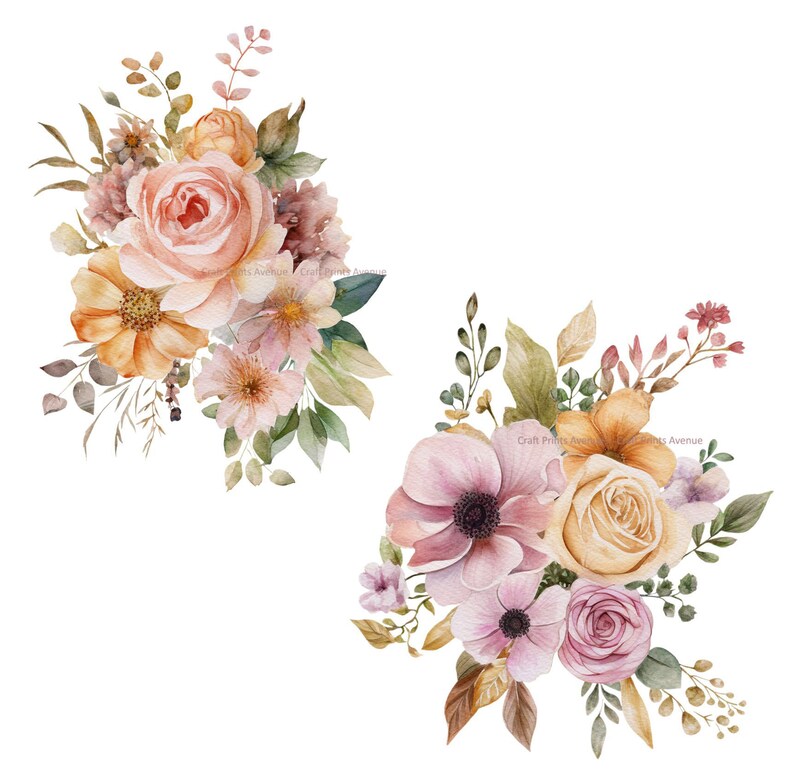 Pink Amd Peach Florals PNG Digital Clip Art, Blush Neutral Flowers ...
