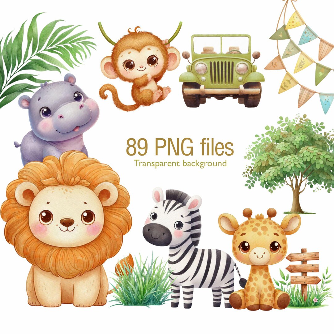 Safari Baby Animals Clipart Bundle PNG | Jungle Animal Clip Art | Cute ...
