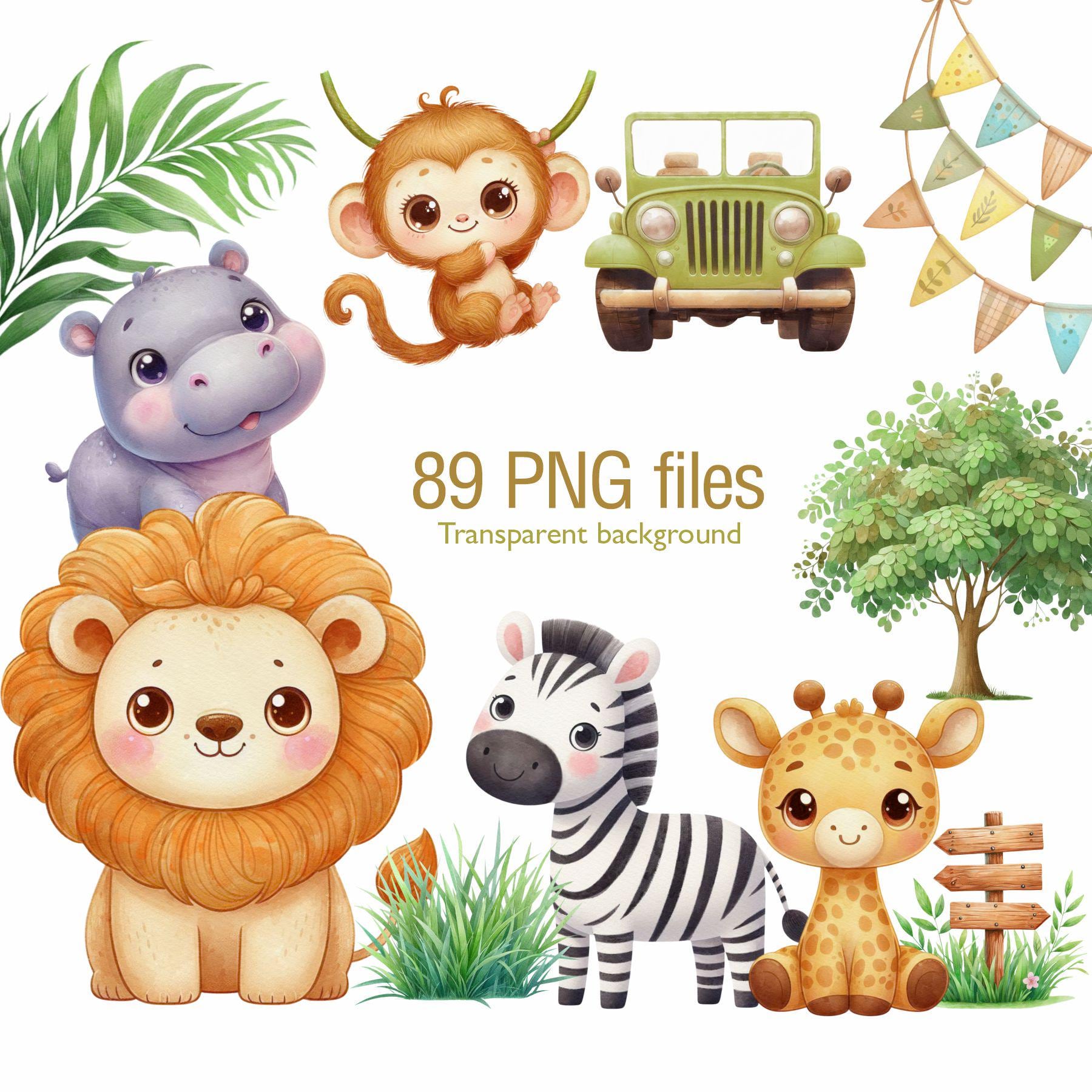 Safari Baby Animals Clipart Bundle PNG | Jungle Animal Clip Art | Cute ...