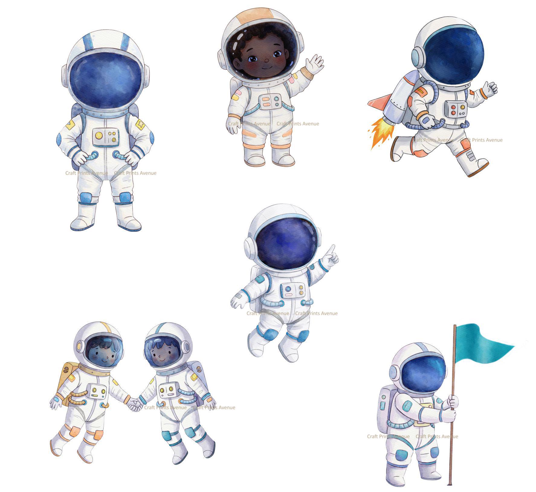 Astronaut Clipart | Watercolor Space PNG Bundle | Outer Space Birthday ...