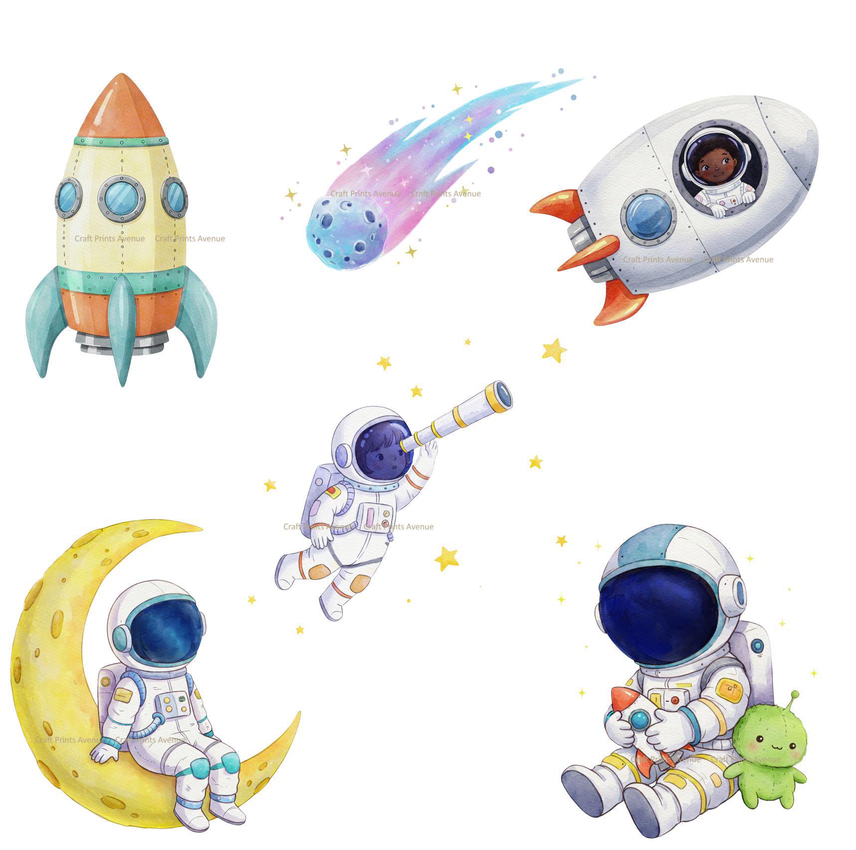 Astronaut Clipart | Watercolor Space PNG Bundle | Outer Space Birthday ...