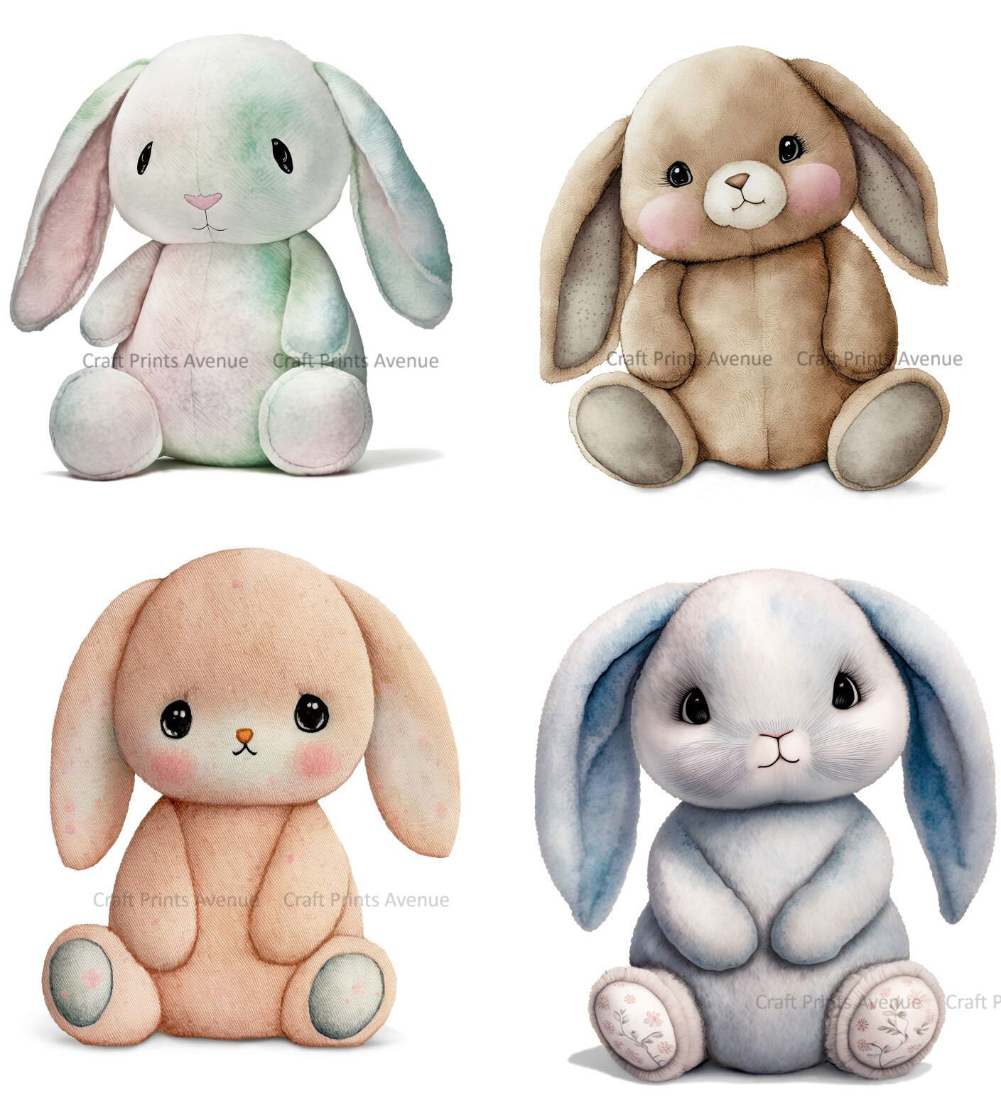 Bunny Rabbit Clip Art, PNG Watercolor, Stuffed Toy Animal Clipart ...