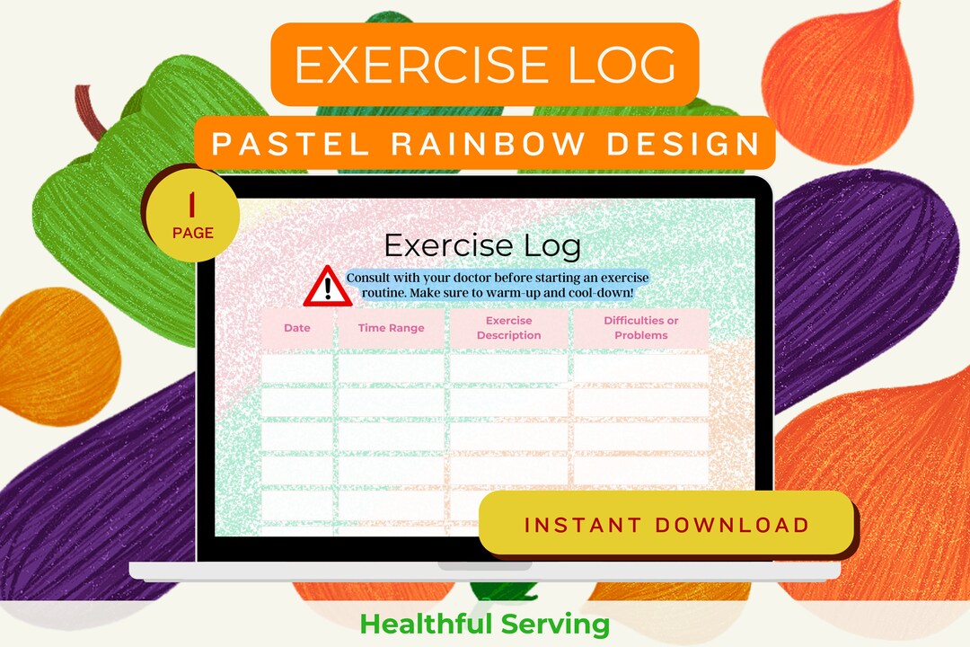 Exercise Log Pastel Rainbow Style Printable Activity Date Time Routine ...