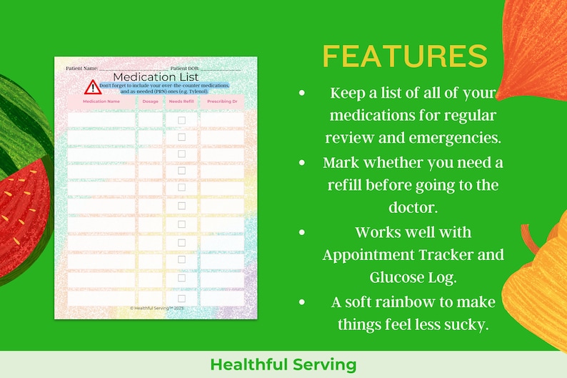 Medication List Pastel Rainbow Style Printable Med Name Dosage Doctor ...