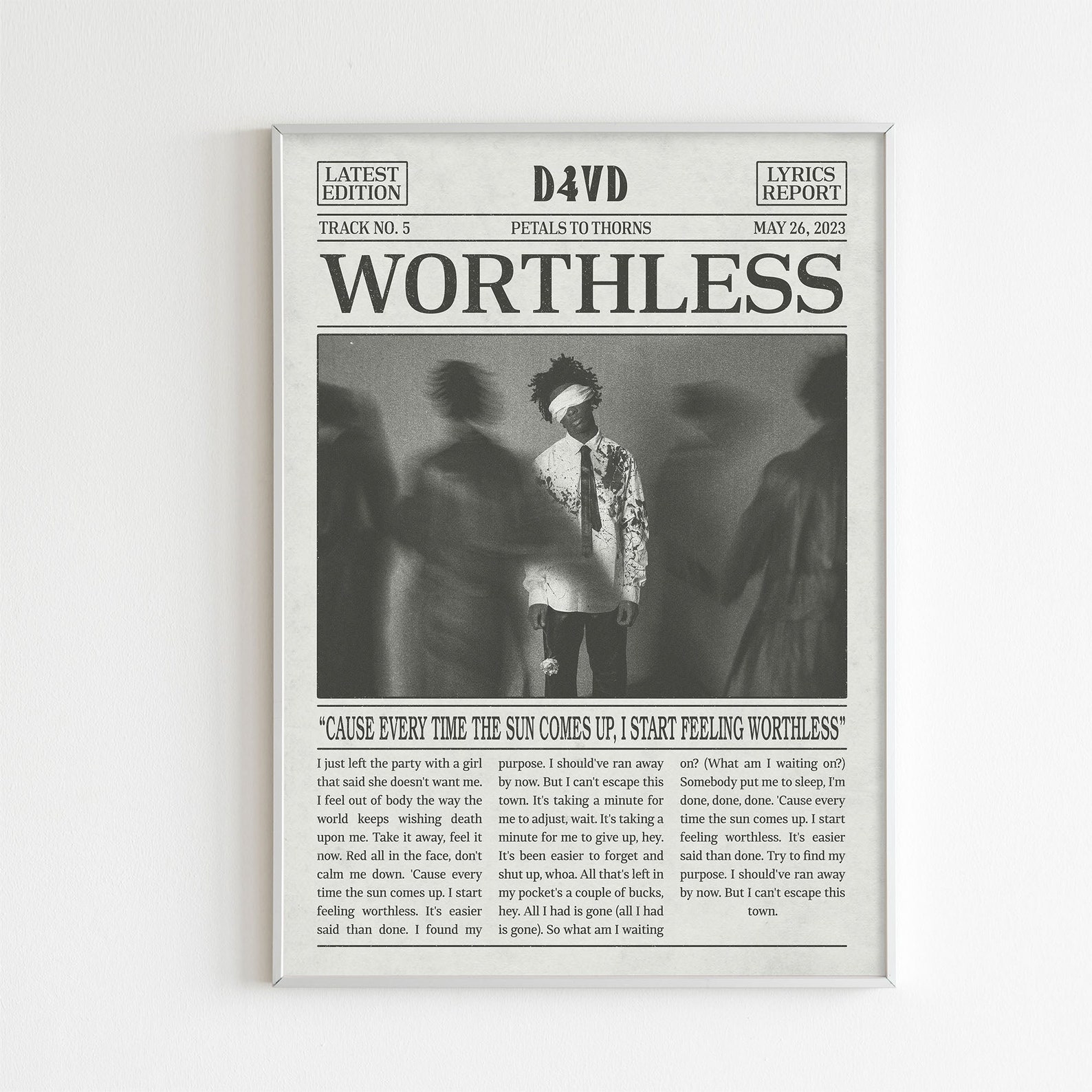 D4vd Retro Newspaper Print Worthless Lyrics Poster Petals to - Etsy