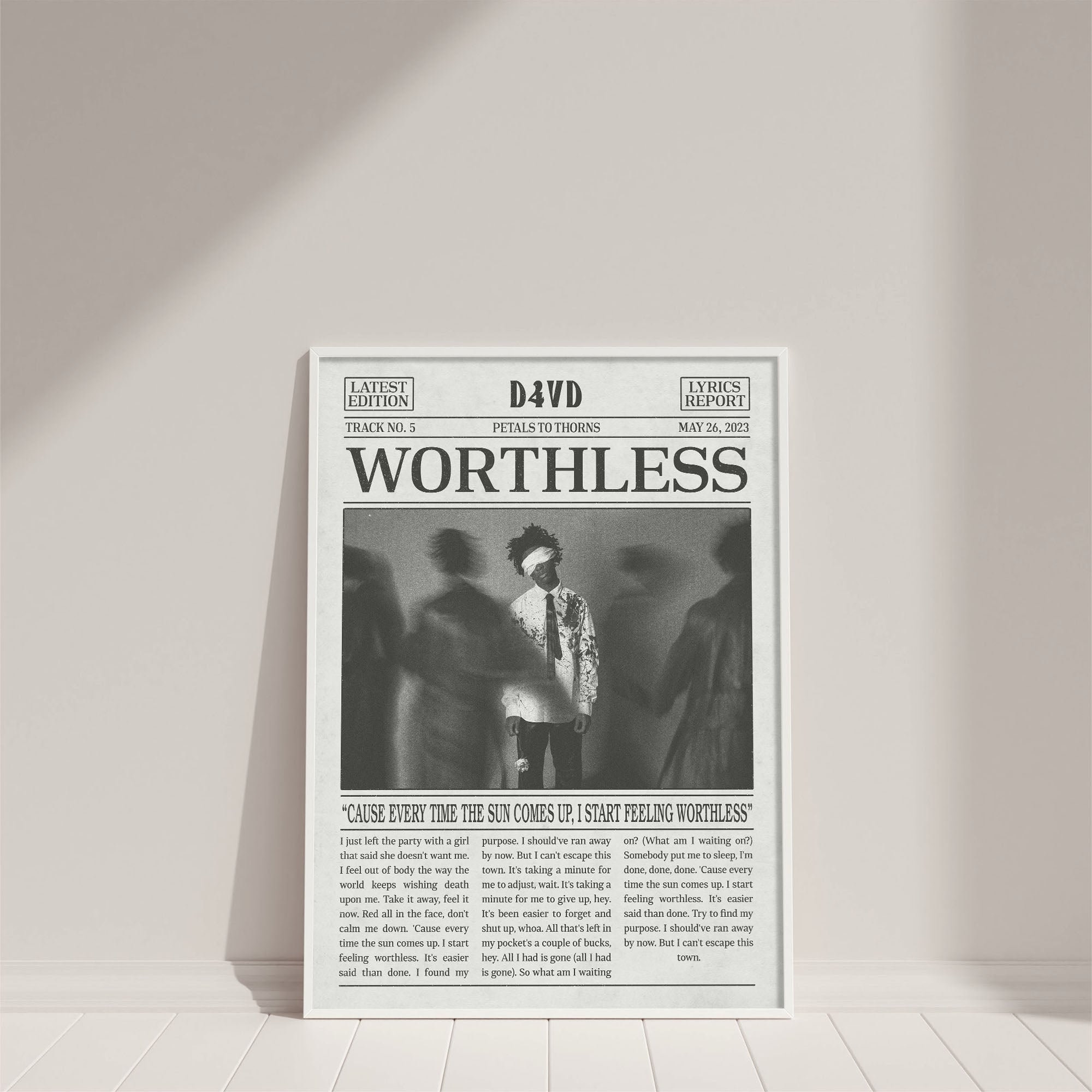 D4vd Retro Newspaper Print Worthless Lyrics Poster Petals to - Etsy