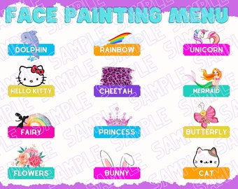 Face Painting Menu Christmas Cheek Art Digital Download - Etsy