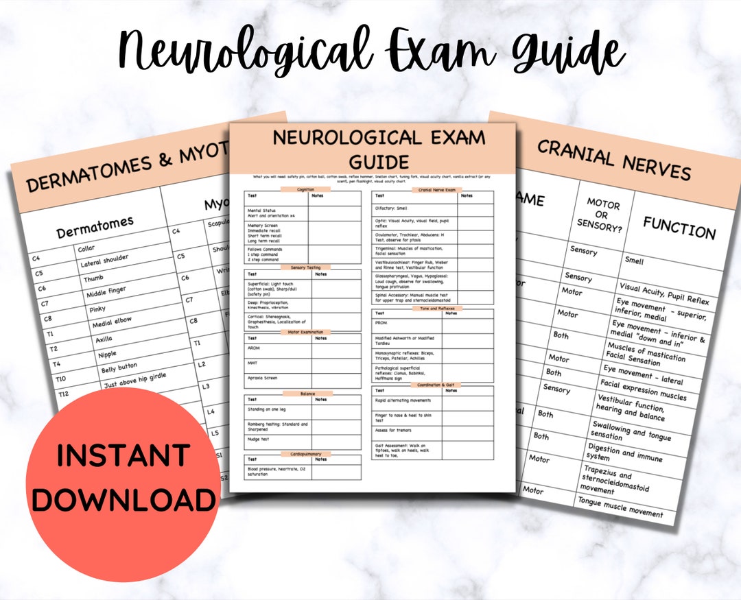Neurological Exam Guide, Physical Therapy Cheat Sheet, New Grads, Occupational Therapy, Nursing ...