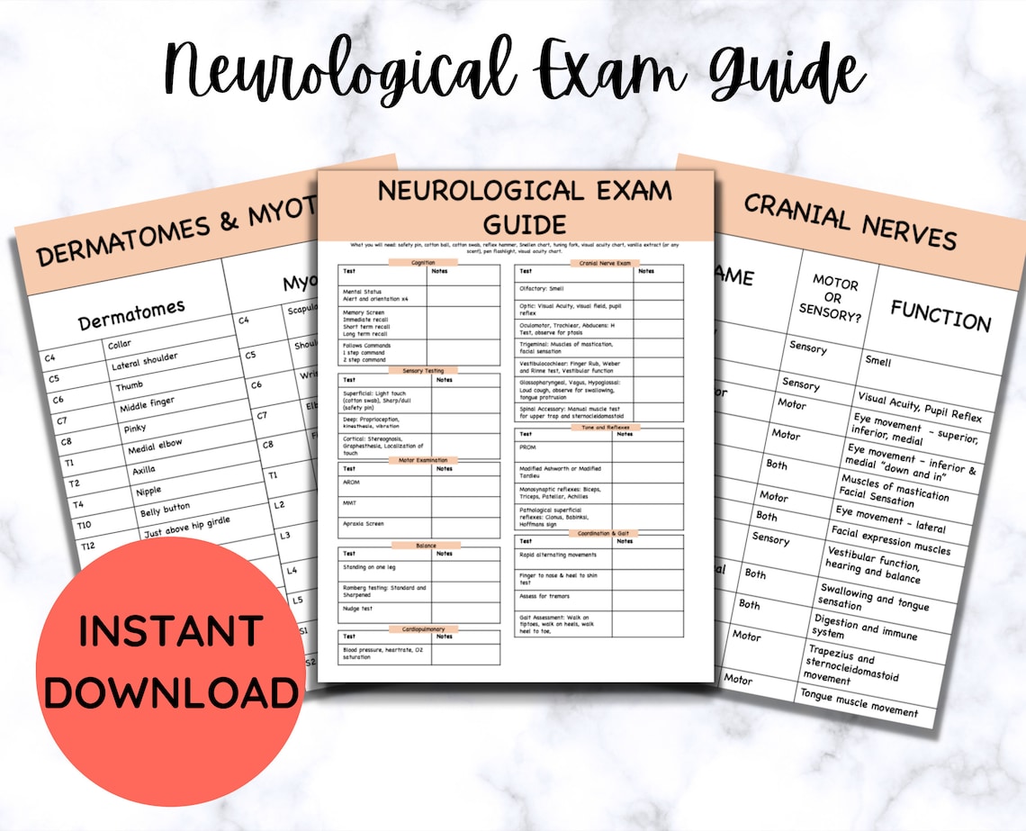 Neurological Exam Guide, Physical Therapy Cheat Sheet, New Grads, Occupational Therapy, Nursing ...