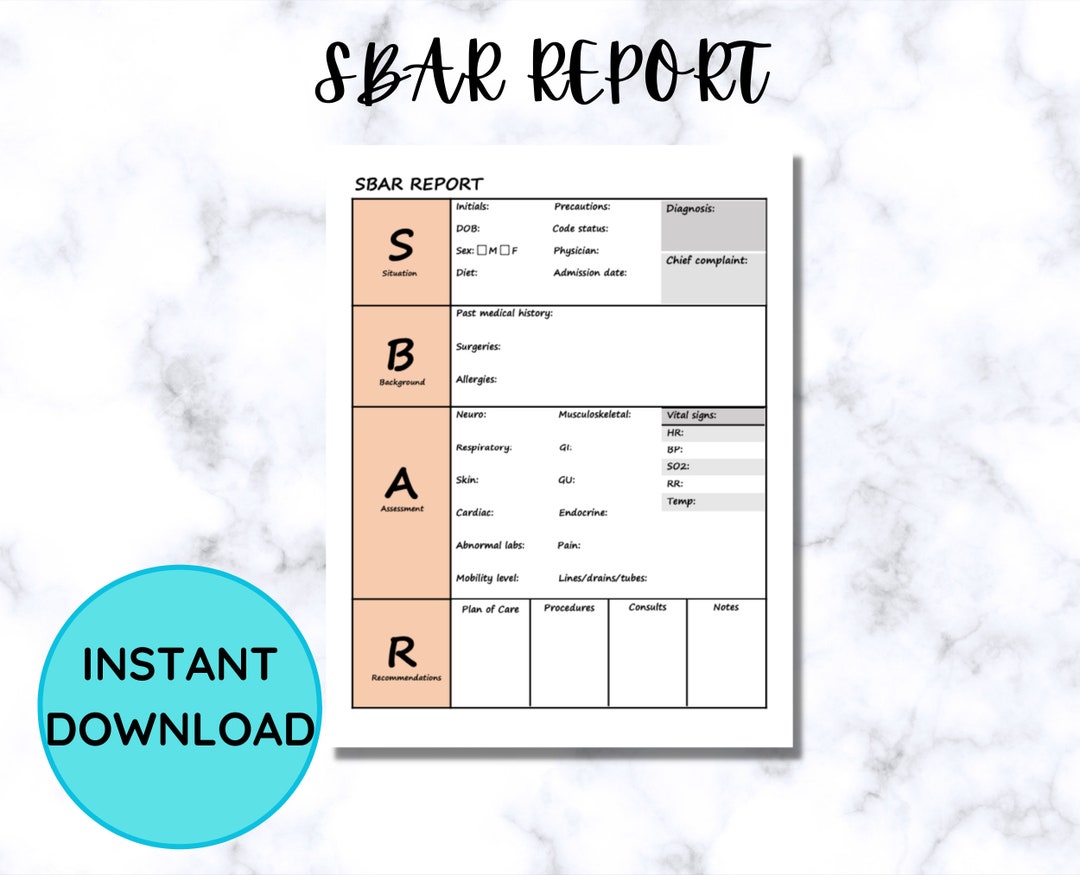 SBAR, Nurse Sheet, Report Sheet, ICU Nurse Report, Patient Assessment, Sbar Brain Sheet, Sbar ...