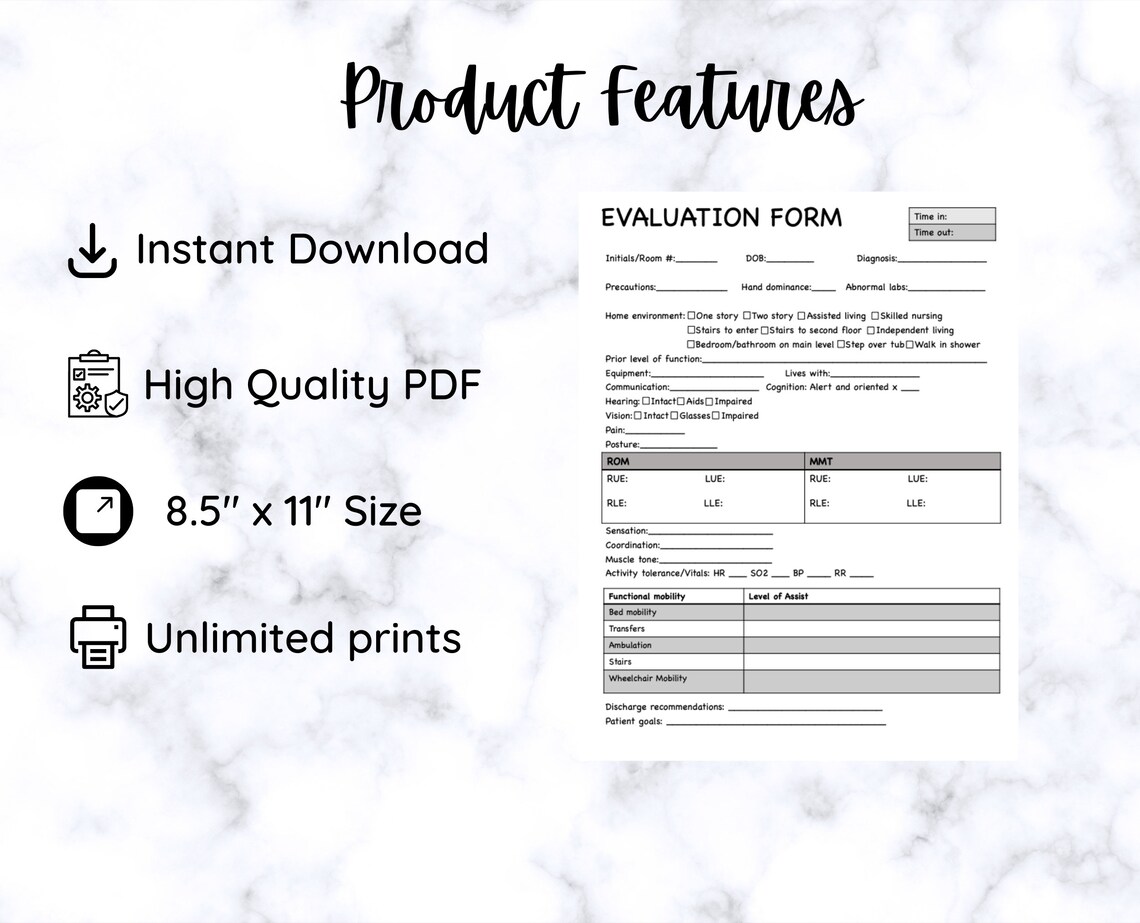 Acute Care Evaluation Form, Cheat Sheet, New Grads, Physical Therapy ...