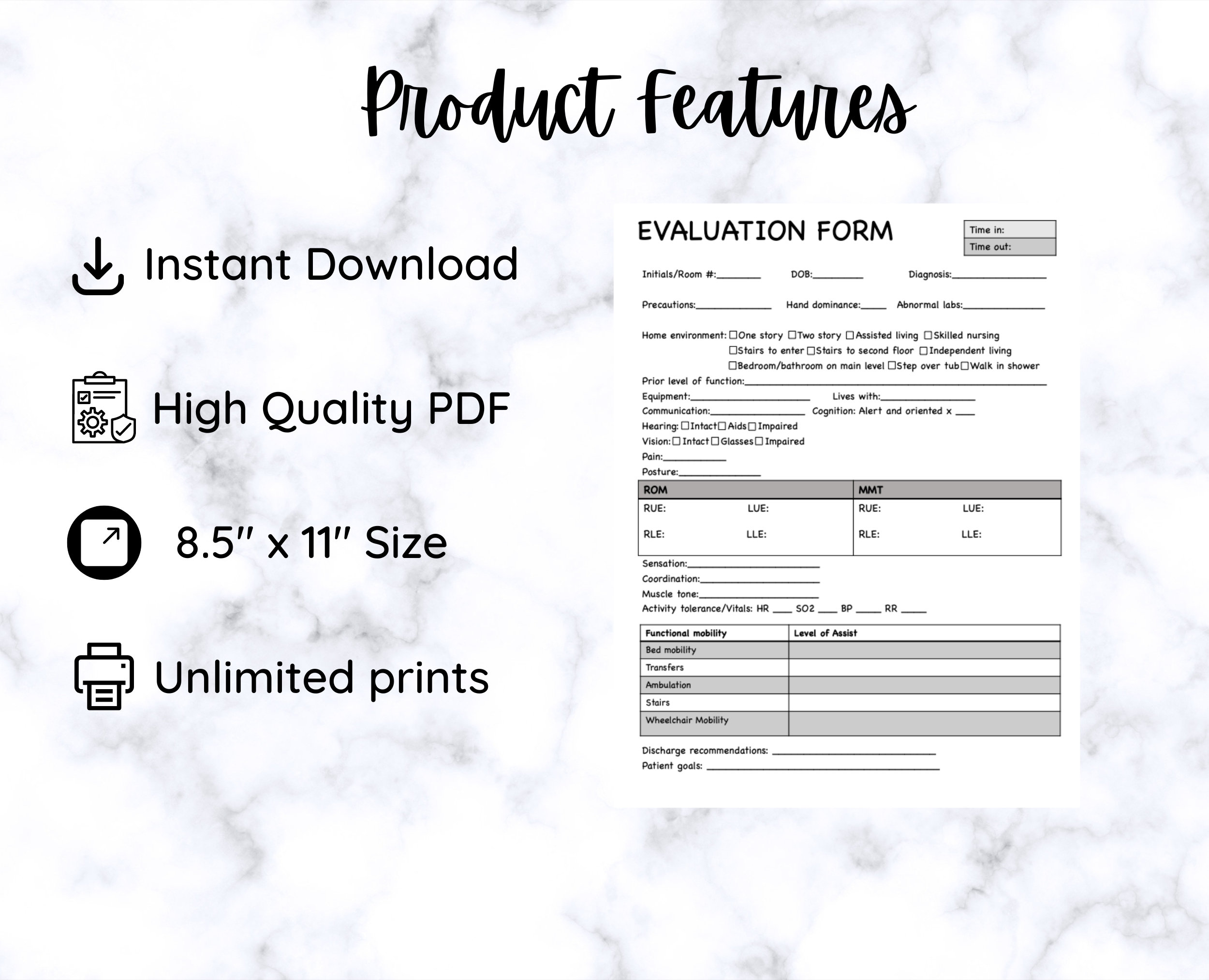 Acute Care Evaluation Form, Cheat Sheet, New Grads, Physical Therapy ...