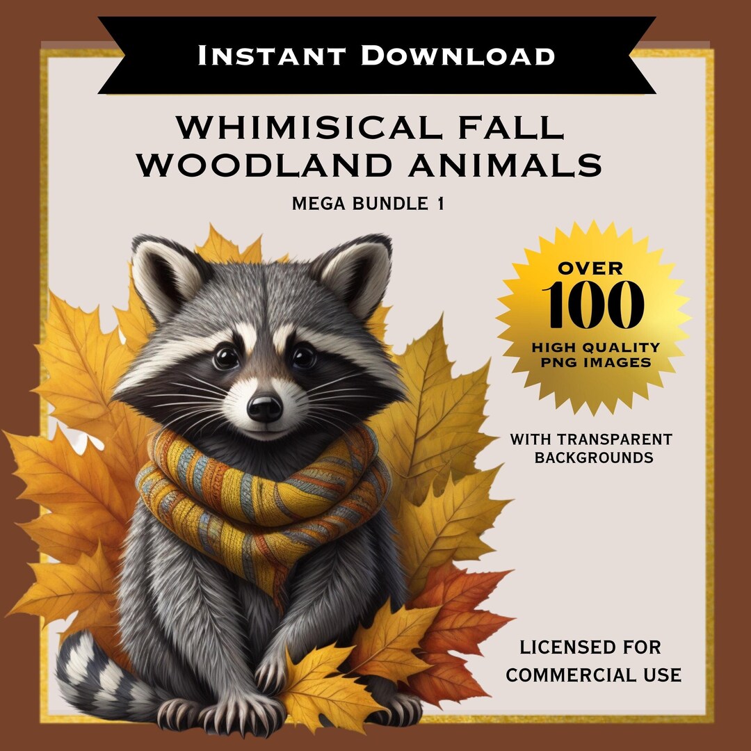 Fall Woodland Creatures Clip Art, 300 DPI PNG Mega Bundle Delightful ...