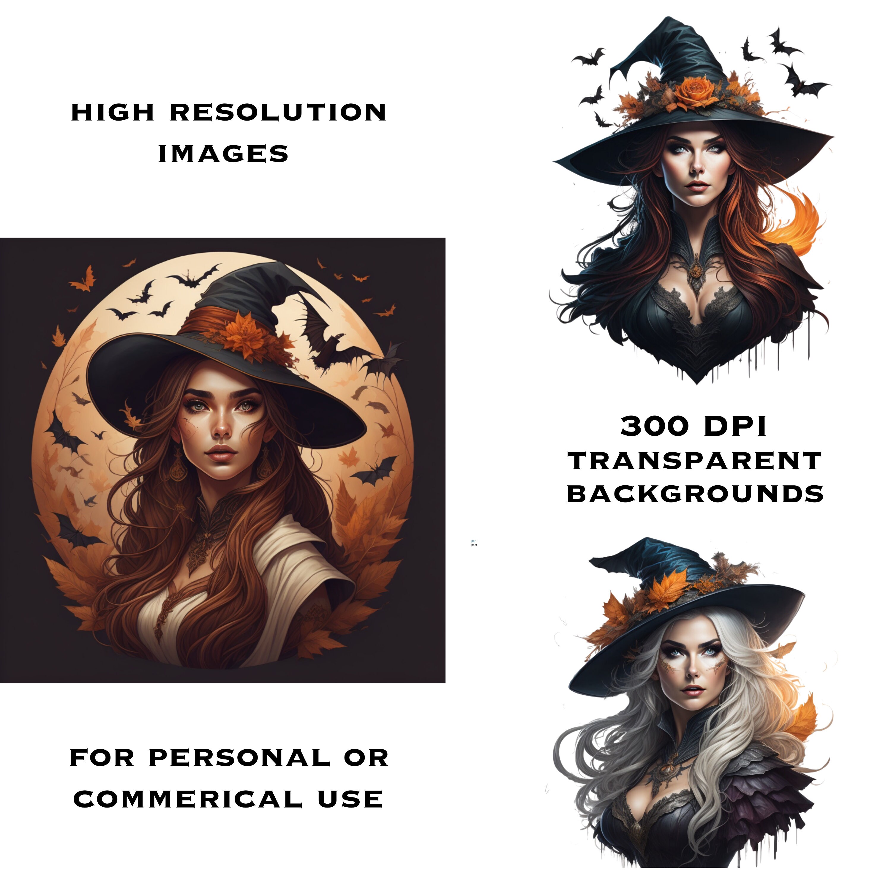 Halloween Witch Clip Art, Halloween Clip Art Bundle, High Resolution ...