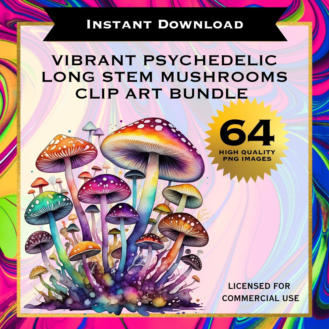 Vibrantly Colored Mushroom Clip Art, Digital Download, Psychedelic ...